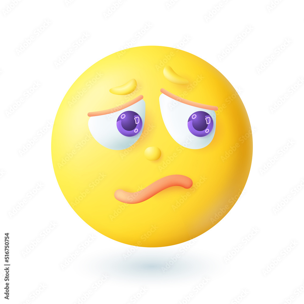 Vetor do Stock: 3d cartoon style upset or worried emoticon icon. Sad ...