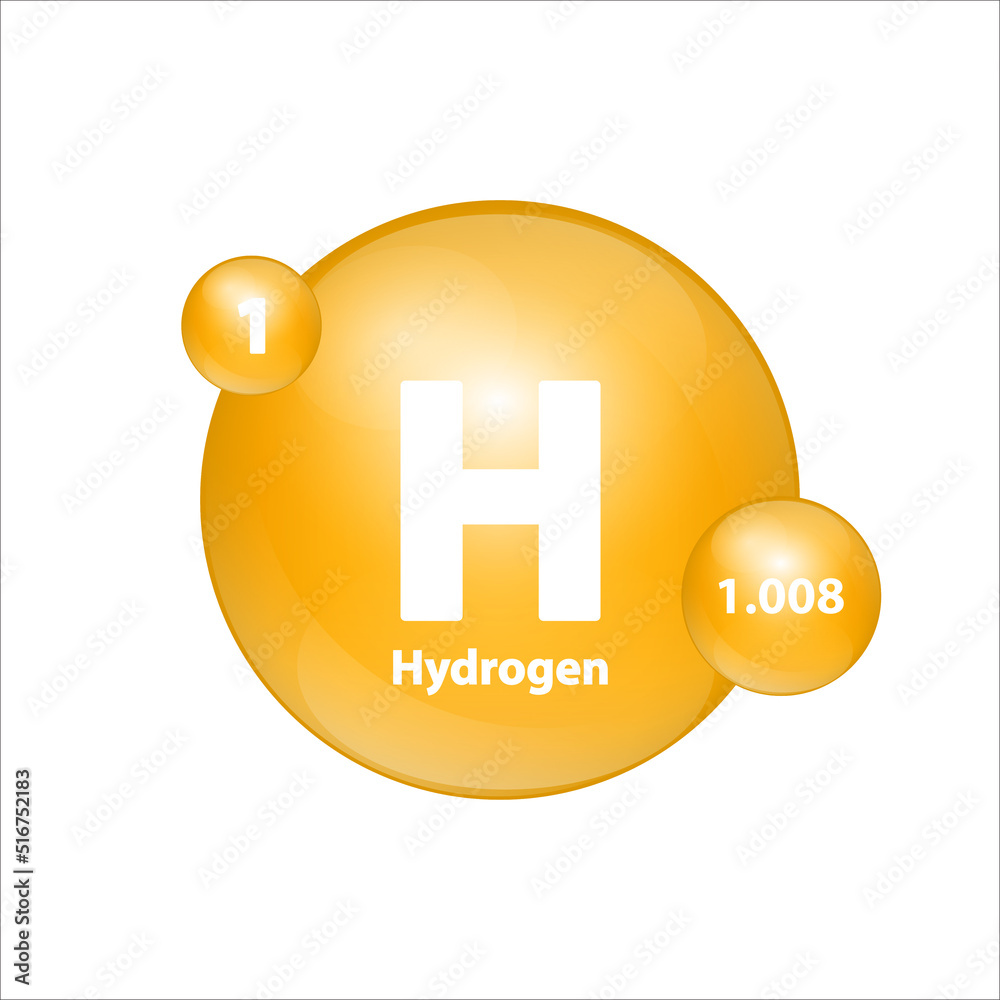 Hydrogen, Hydrogenium (H) icon structure chemical element round shape ...