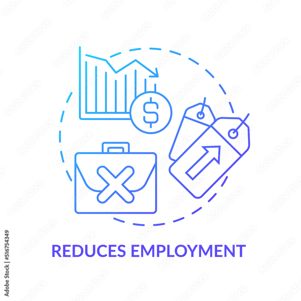 Reduces employment blue gradient concept icon. Economic correlation ...