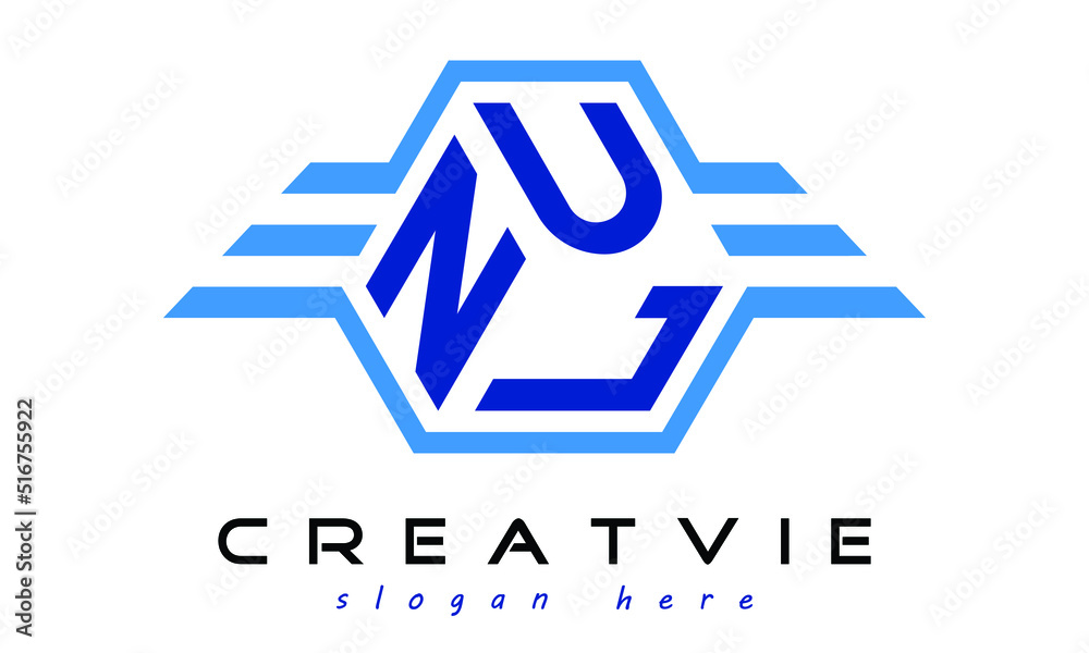 NUL three letter geometrical wings logo design vector template ...