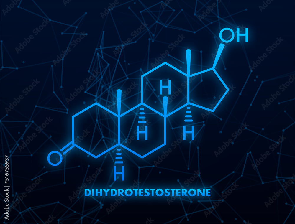 Dihydrotestosterone DHT, androstanolone, stanolone hormone molecule ...