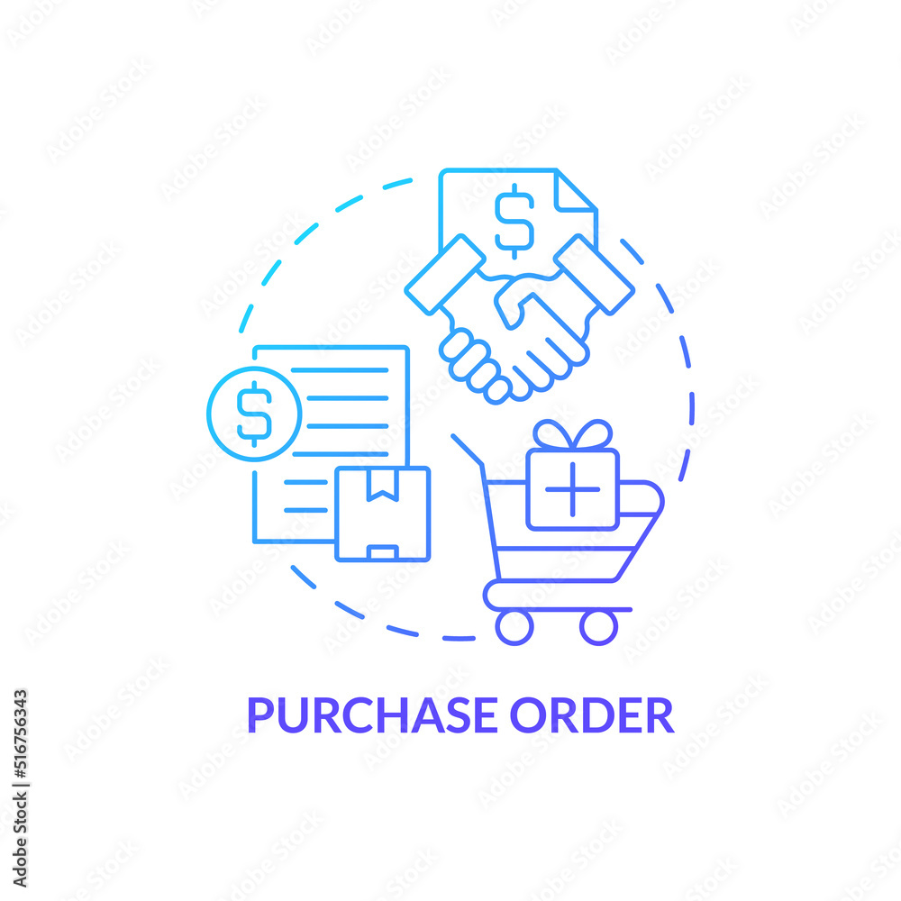 Purchase order blue gradient concept icon. Type of contract abstract ...