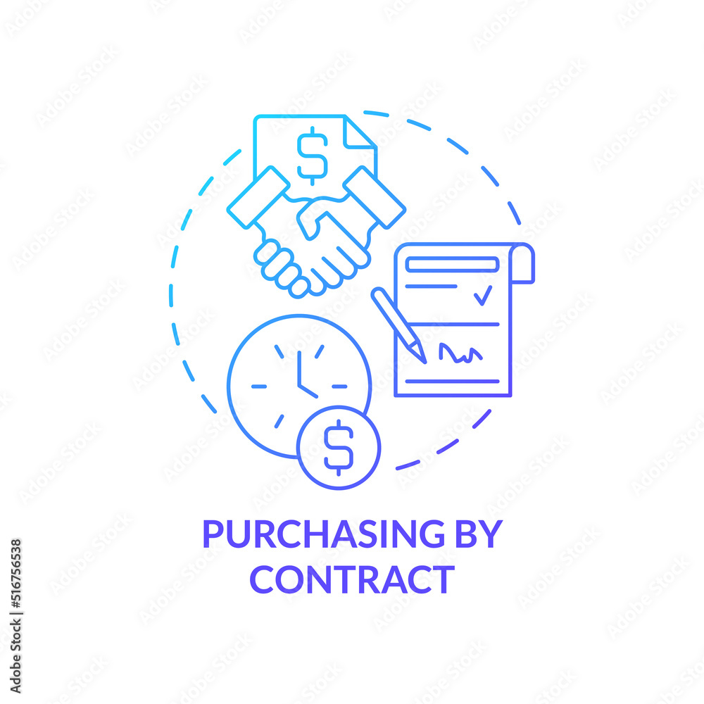 Purchasing by contract blue gradient concept icon. Purchase order in ...
