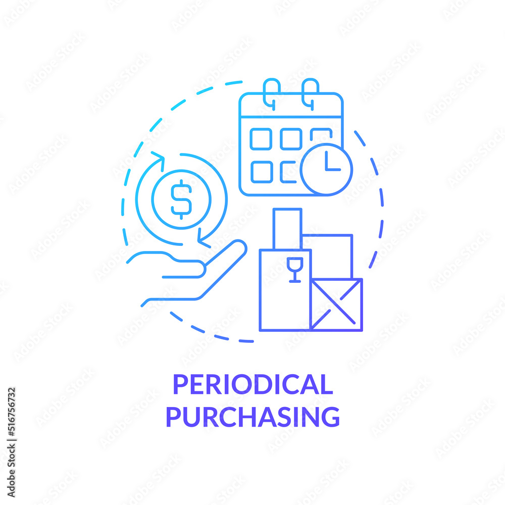 Periodical purchasing blue gradient concept icon. Formal procurement ...