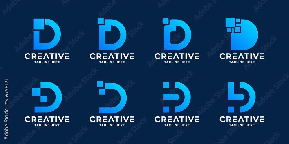 set of initial D technology logo design modern. D tech logo, D digital ...