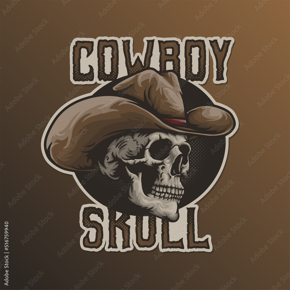 Vintage Cowboy Skull Head Mascot Vector Logo Illustration Stock Vector ...