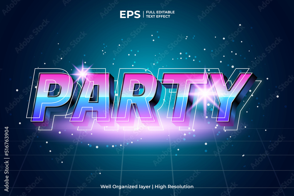 3d party text effect template in retro style vector illustration Stock ...