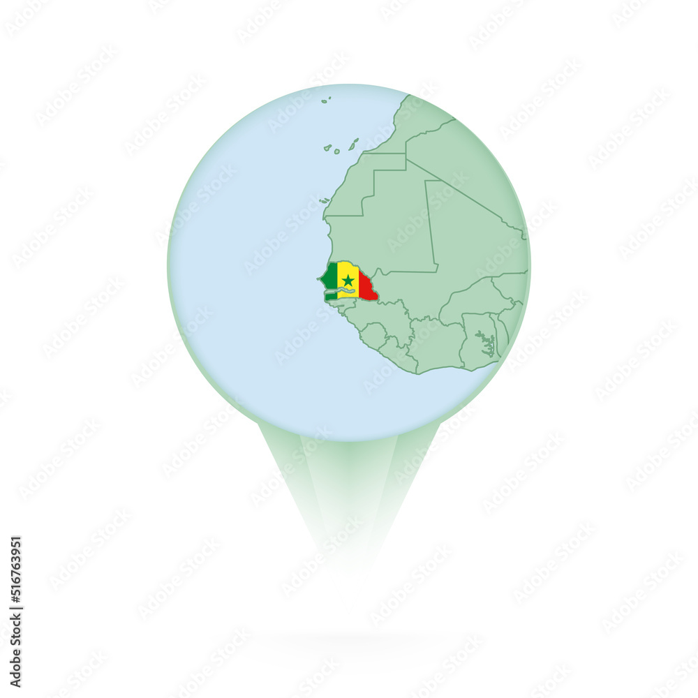 Senegal map, stylish location icon with Senegal map and flag. Stock ...