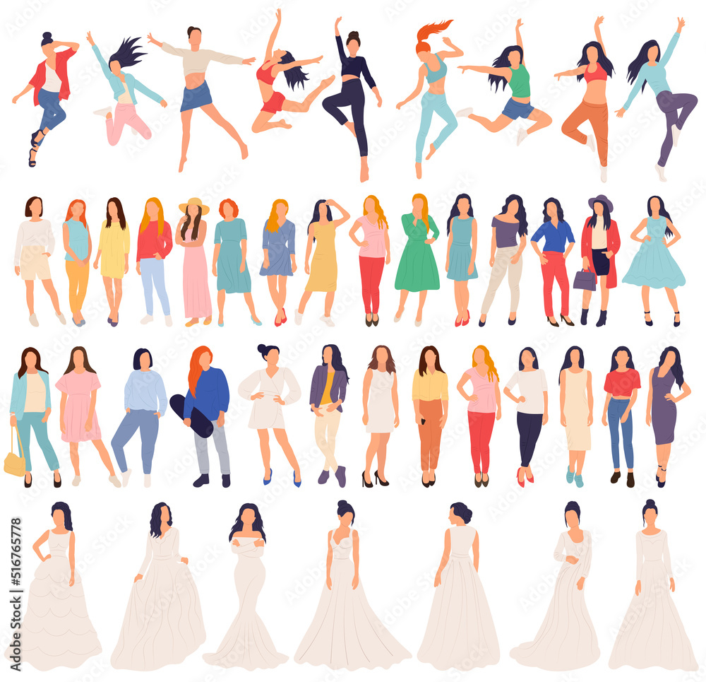 set of woman in flat style, isolated, vector Stock Vector | Adobe Stock