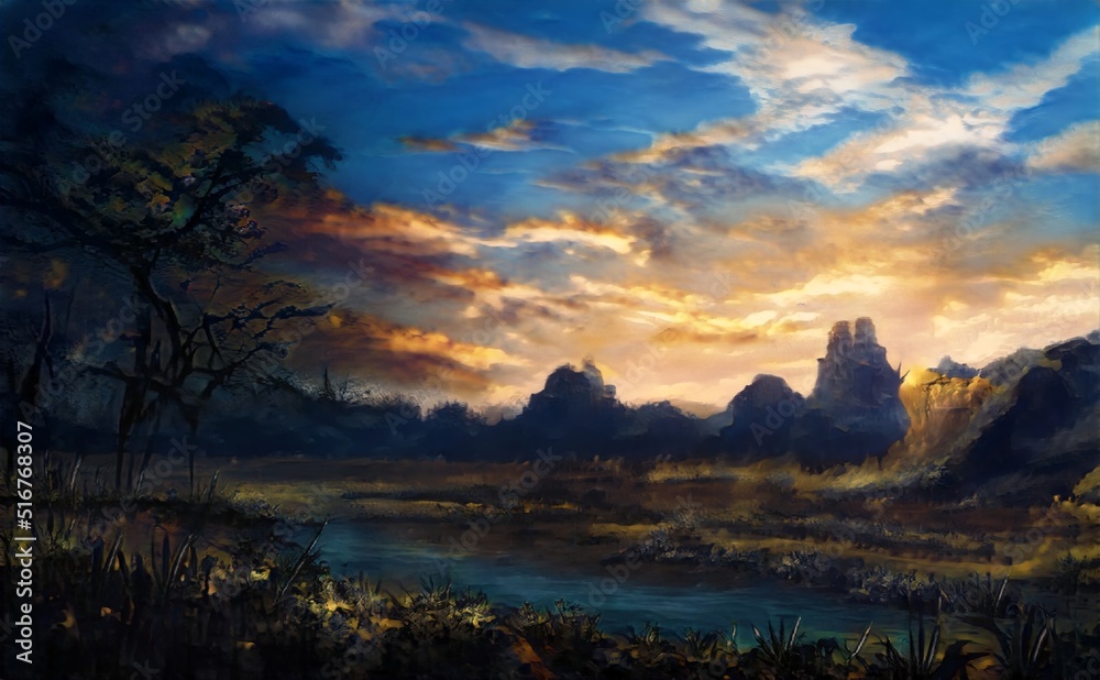 fantasy background, beautiful acrylic painting, stylized painting ...