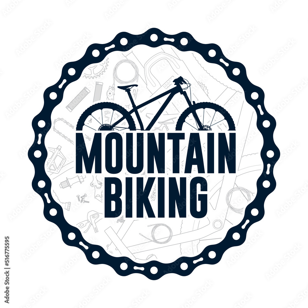 Vector dark blue simple logo circle composed of bike chain with ...