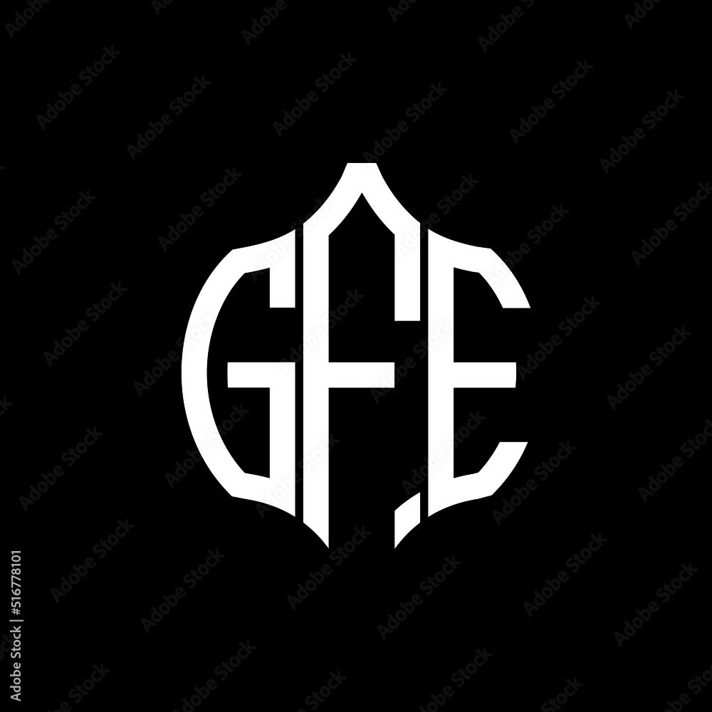 GFE letter logo. GFE best black background vector image. GFE Monogram ...