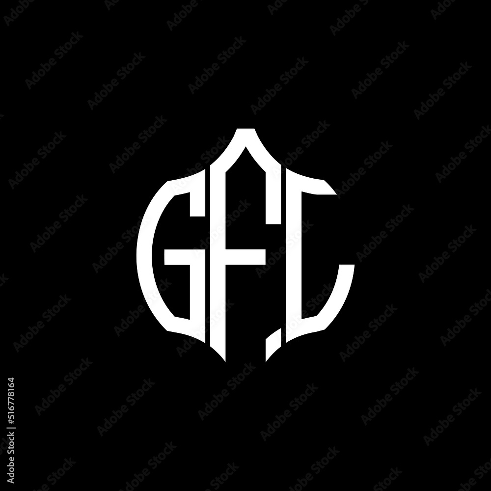 GFL letter logo. GFL best black background vector image. GFL Monogram ...