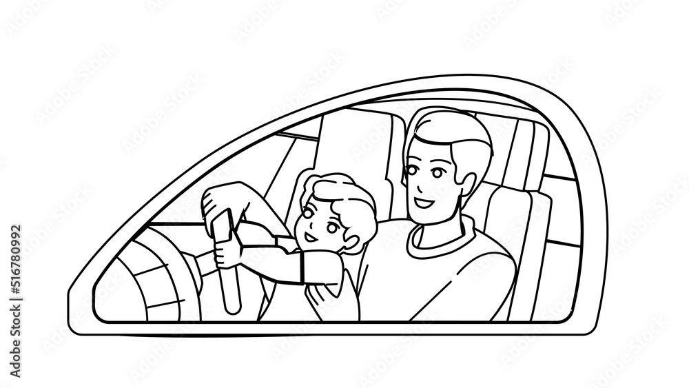father son drive vector. dad kid car, boy vehicle, happy trip ...