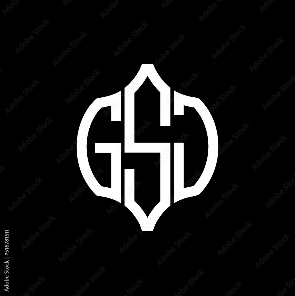 GSJ letter logo. GSJ best black background vector image. GSJ Monogram ...