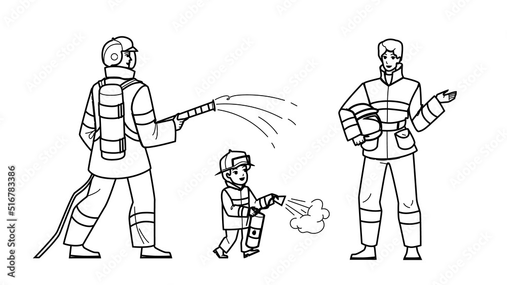 firemen vector. firefighter rescue, emergency fighter, safety equipment ...