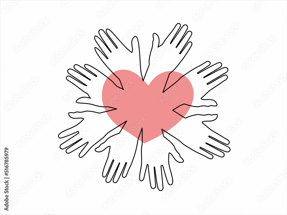 hands volunteering continuous one line drawing minimalism design ...