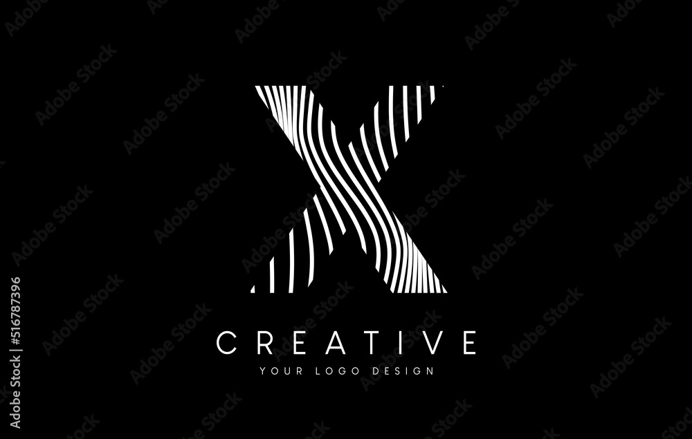 Warp Zebra Lines Letter X logo Design with Black and White Lines and ...