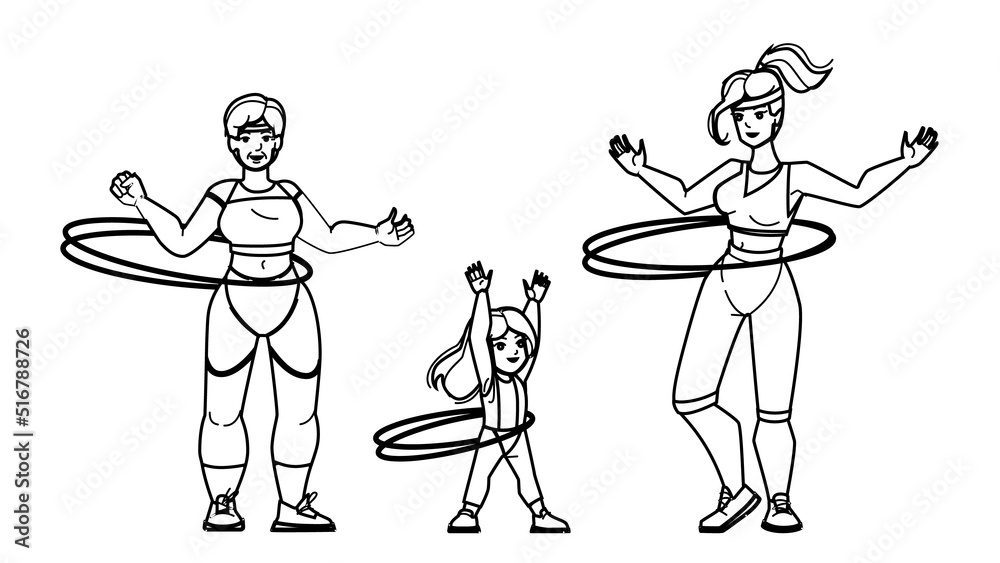 hoola hoop vector. hula ring woman girl, sport family, park fitness ...