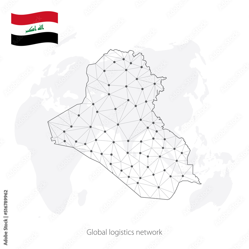 Global logistics network concept. Communications network map of Iraq on ...