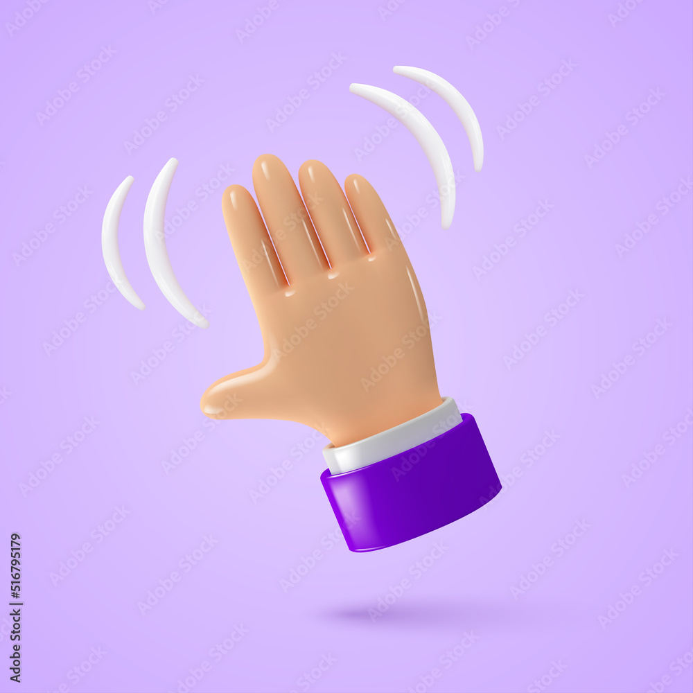 3d hand waving icon. Cartoon style hand gestures. Vector realistic ...