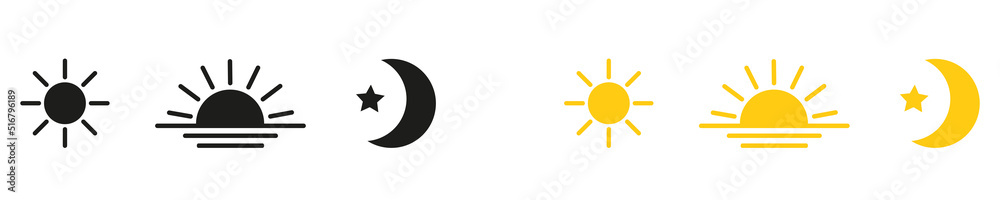 Sun and moon in the morning, noon, night. Icons on a white background ...