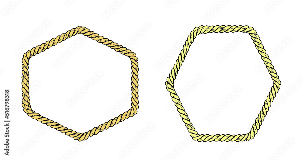 Hexagonal rope frame vector illustration. Hexagon shaped border ...