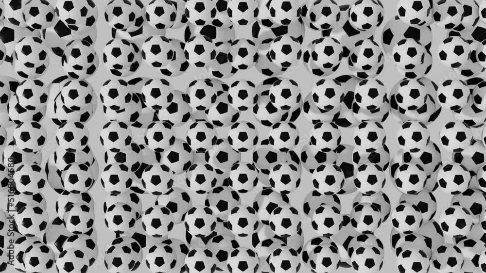 Lots of soccer balls are moving. Sports background. Looped animation ...