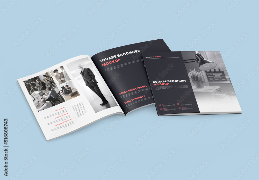 Square Brochure Open and Closed Side View Stock Template | Adobe Stock
