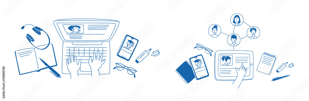 Learning online, e-learning video call chat with class. Distance ...