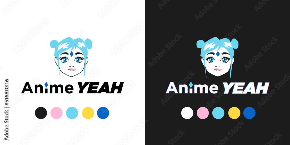 Generation Z Anime Girl or young woman character logo. Logotype and ...