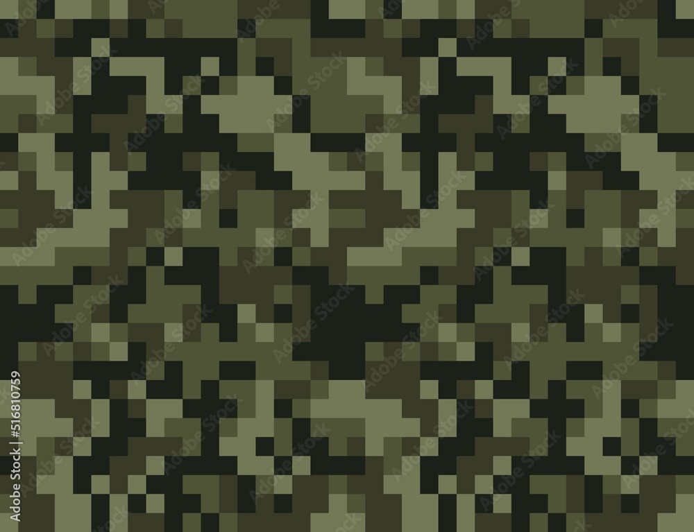 Military pixel pattern camo, khaki texture seamless vector print ...