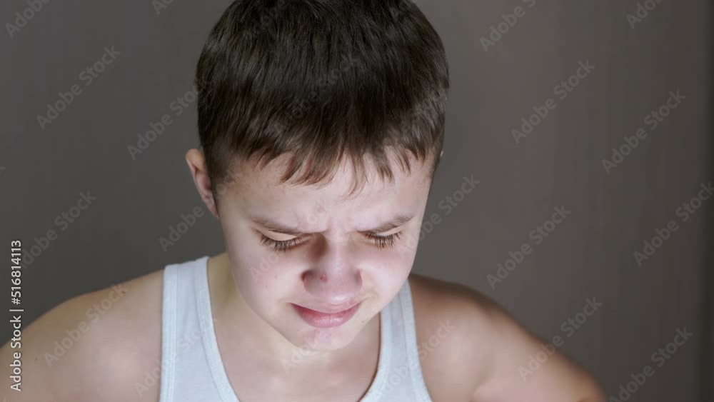 Portrait of a Guilty, Talking Child, Looking Down at Floor with ...