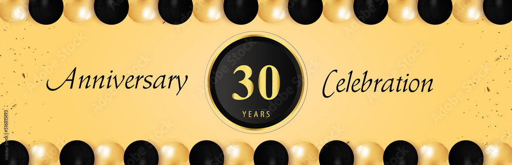 30 years anniversary celebration with gold and black balloon borders ...