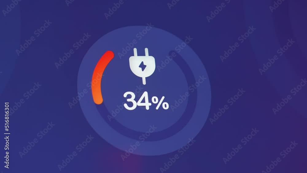 Electric car dashboard display. Electric Car Charging Indicating the Progress of the Charging ...
