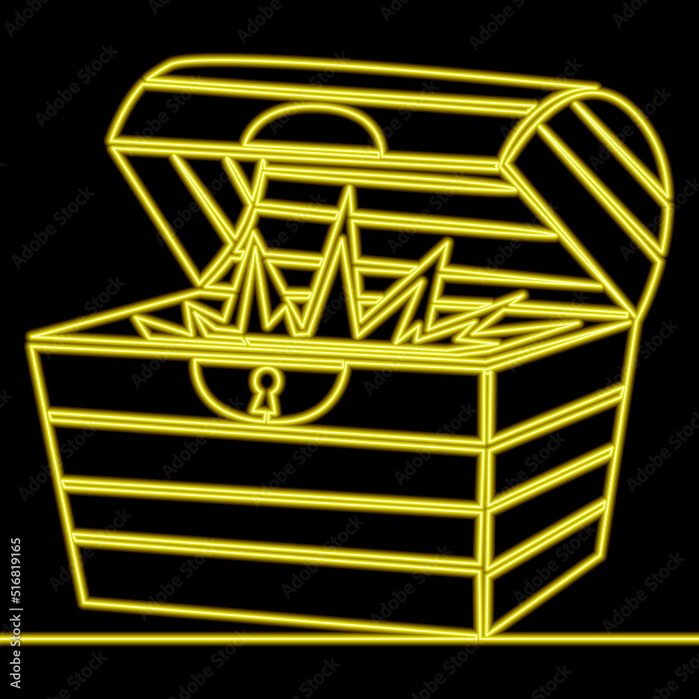 Continuous line drawing Chest with treasures icon neon glow vector ...