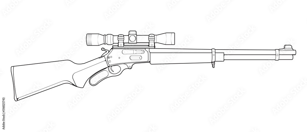 Firearms line art style, Shooting gun, Weapon illustration, Vector Line ...