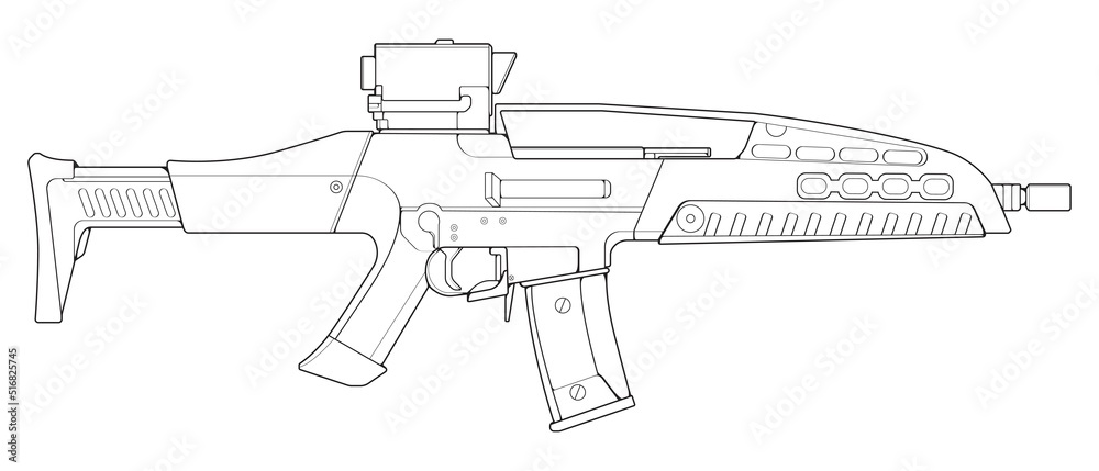 Firearms line art style, Shooting gun, Weapon illustration, Vector Line ...