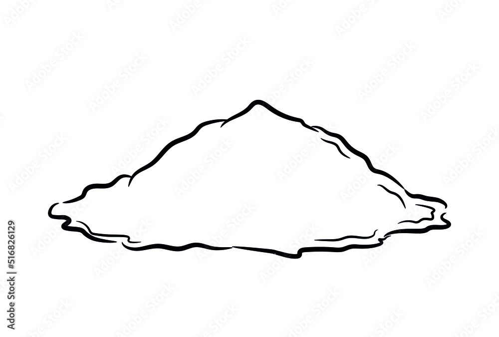 Line drawing of a pile of loose powder. Black outline of a serving of ...