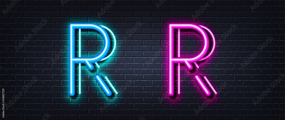 Initial letter R icon. Neon light line effect. Line typography ...
