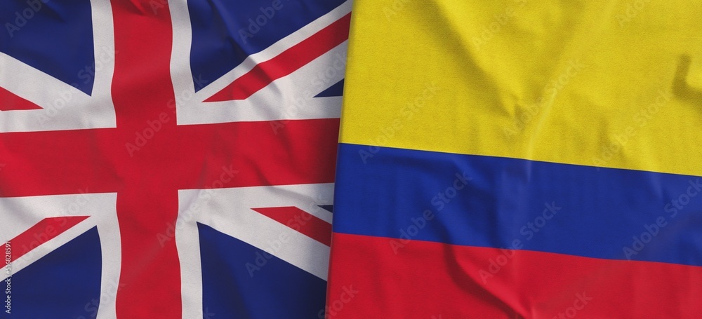 Flags of United Kingdom and Colombia. Linen flags close-up. Flag made ...