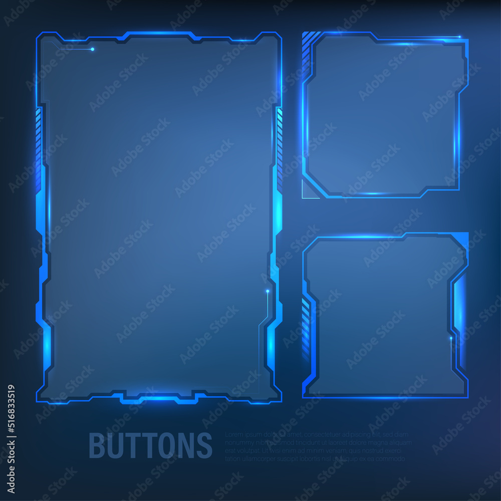 Techno-futuristic, style, sci-fi blue button set, hi-tech information ... Techno-futuristic, style, sci-fi blue button set, hi-tech information ...