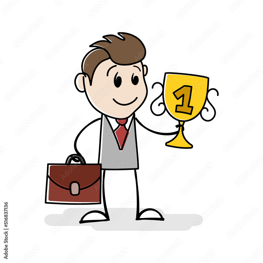 Cartoon stick man drawing conceptual illustration of successful ...