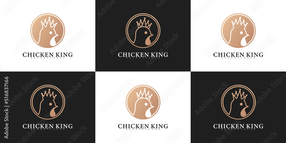 Creative chicken king logo with gold gradient colour style Premium ...