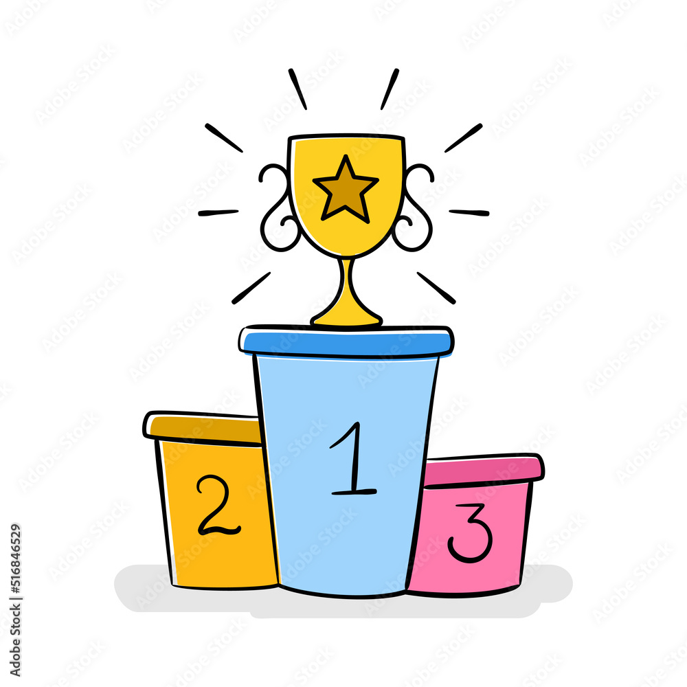 Gold trophy cup. Golden victory reward cup standing on winners podium ...