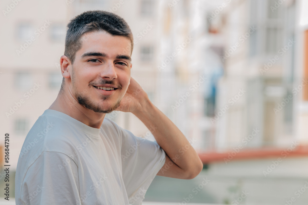 portrait of young boy with beard or goatee in the city outdoors Stock ...