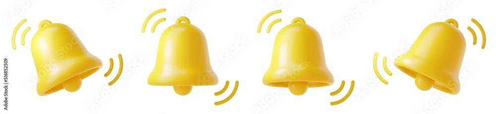 Notification bell icon 3d render - cute cartoon illustration of simple ...