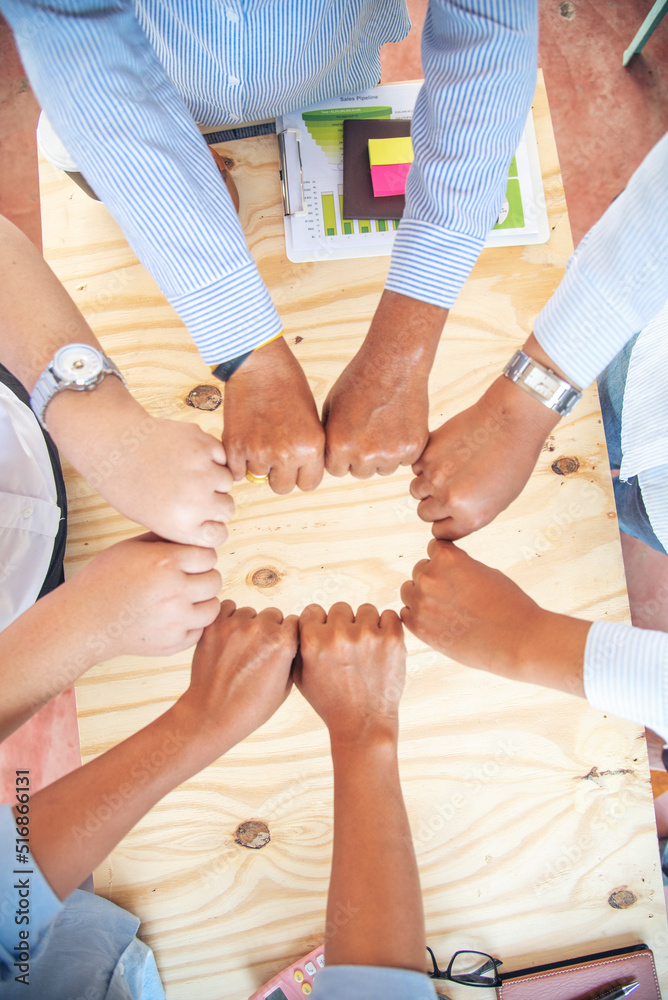Close up hands Diverse multiethnic Partners team together. Teamwork ...