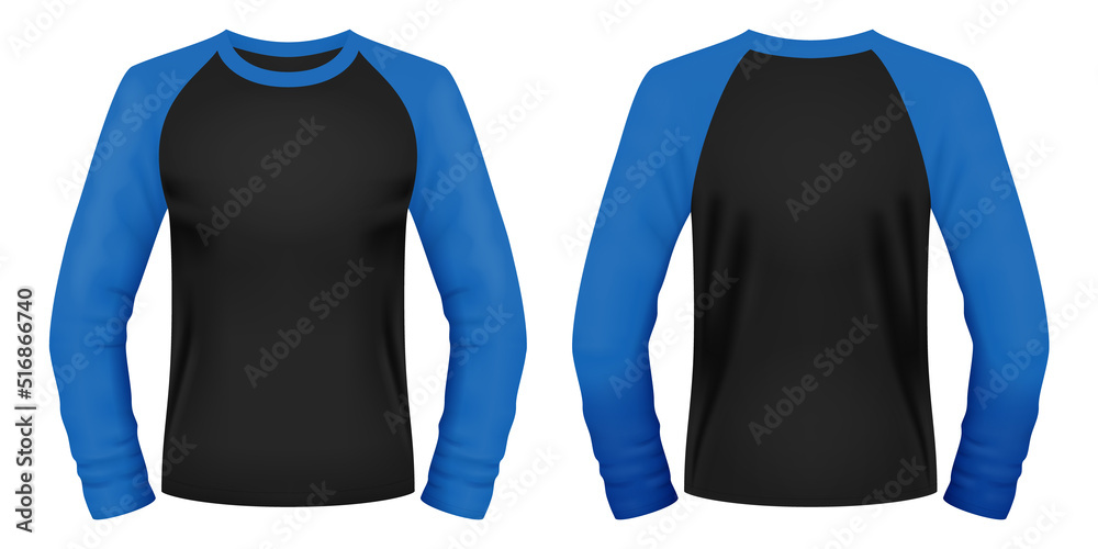 Long sleeve raglan t-shirt template. Front and back views. Vector ...