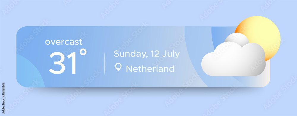 Overcast weather widget ui design. Beauty mobile weather app ...